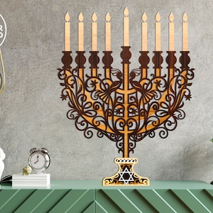 MENORAH Laser Cut File Hanukkah Svg 3D and Menorah Candles Laser ...