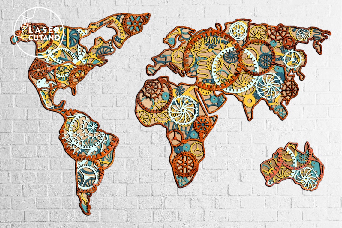 World Map Svg Files for Cricut Laser Cut Files STEAMPUNK MAP Layered ...