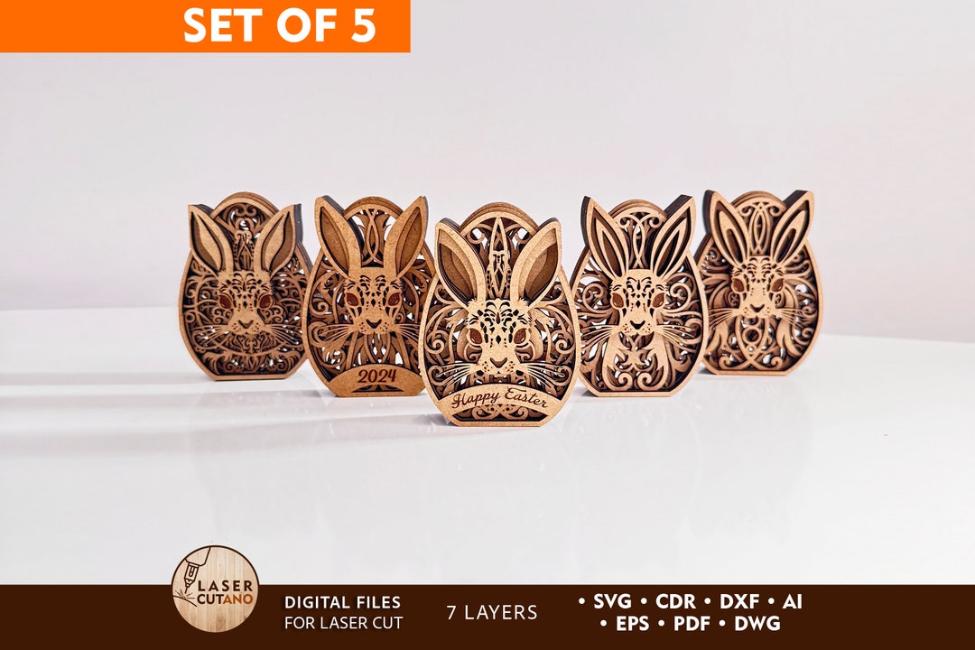 Set 5 EGG EASTER Laser Cut Files Dxf, Glowforge and Easter Svg, Laser ...