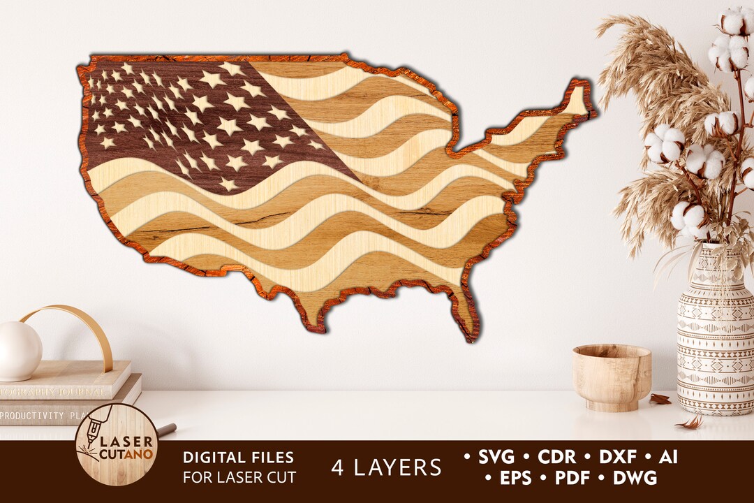 3D USA Map 4th of JULY Svg Laser Cutting File and Fourth of July Svg ...