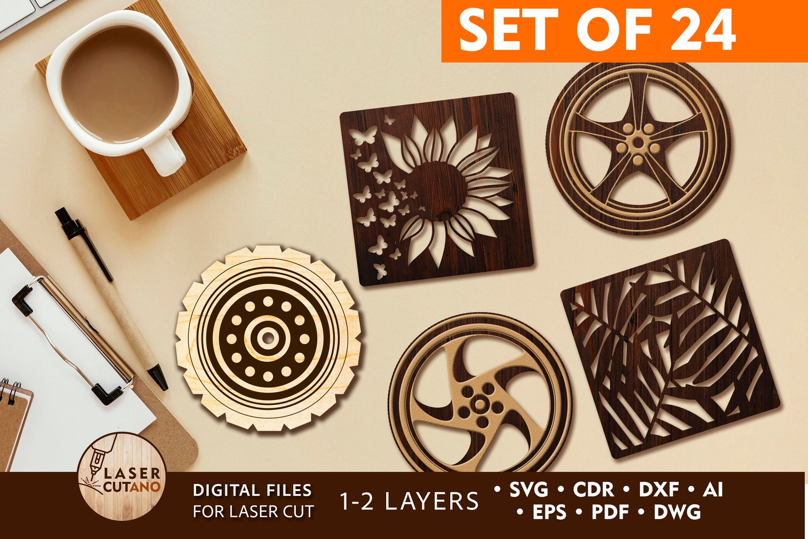 COASTERS Laser Cut File Engraved Svg Dxf Vector Plans Cnc - Etsy