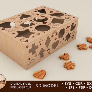 Shape Sorter Puzzle Laser Cut File Wood Cnc Files and Sorter Box Laser ...