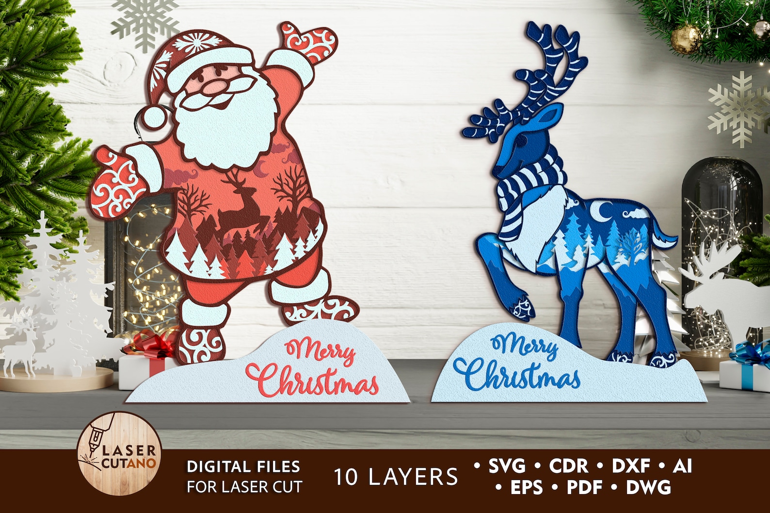 CHRISTMAS Laser Cut File SVG Santa Deer Laser Cutting and New - Etsy