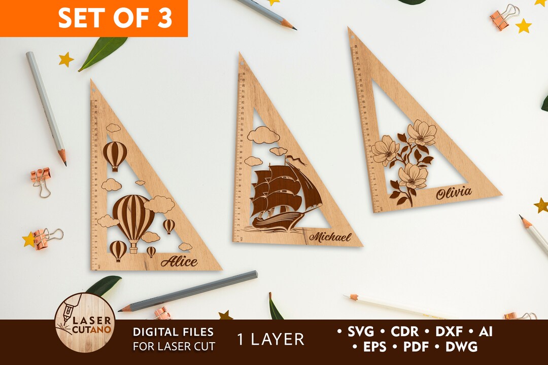 Regla triangular Archivo láser Reglas svg en pulgadas centímetros ...