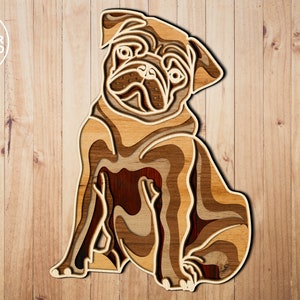 PUG DOG Laser Cut Files Svg Dog File and Dog Dxf Wood, Layered Dog Svg ...