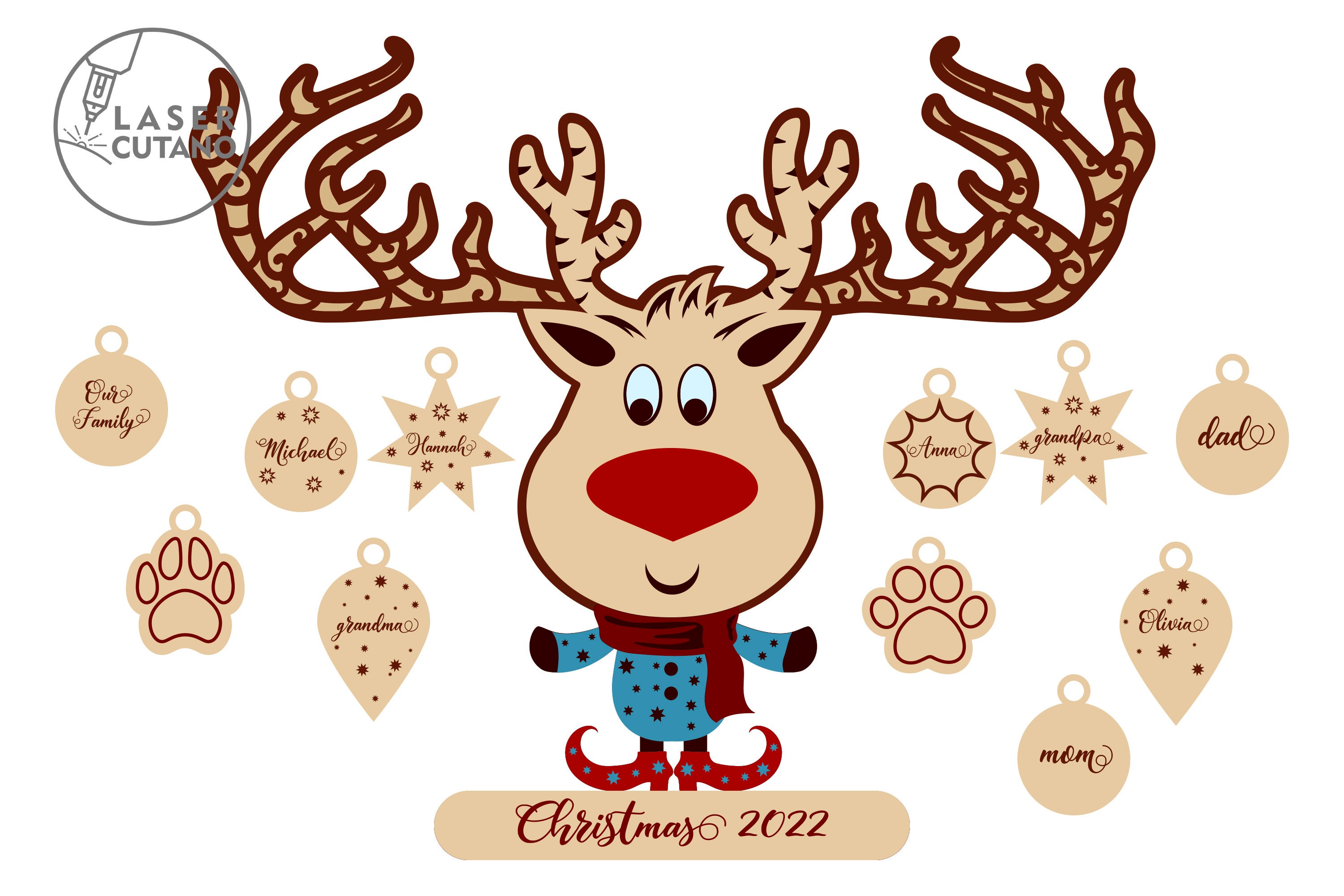 DEER CHRISTMAS Dxf File Laser Cutting Templates and File Laser Cut ...