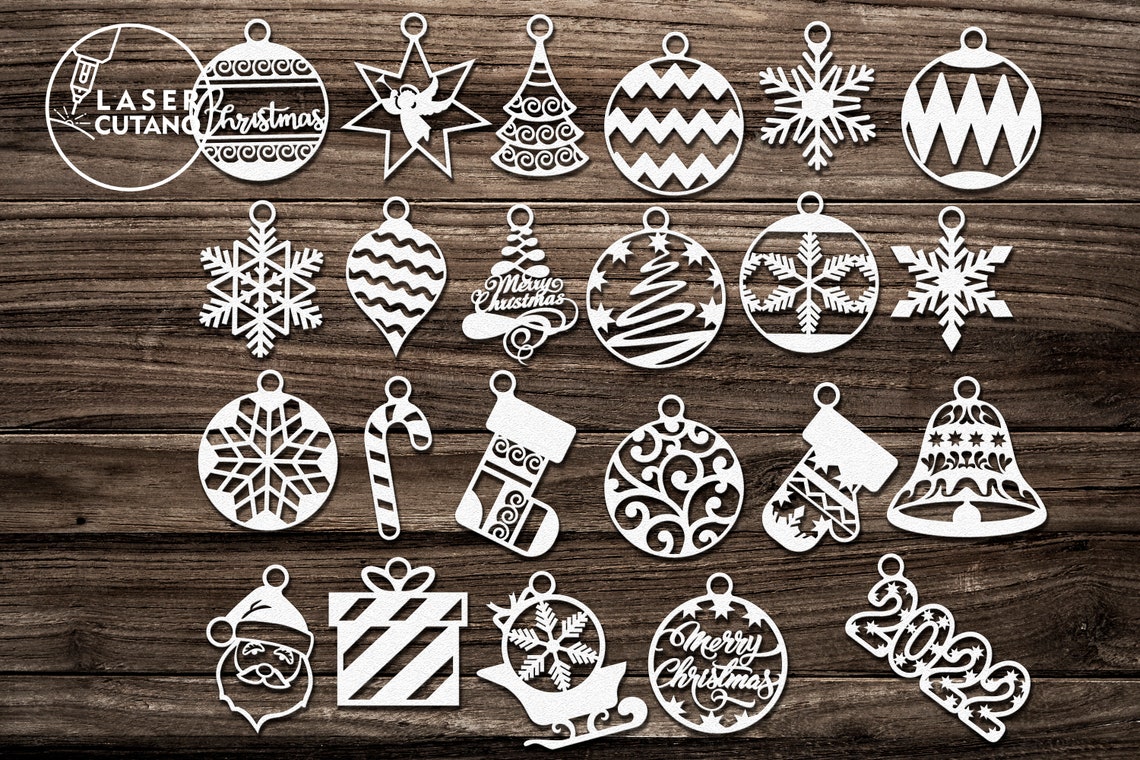 CHRISTMAS Decorations Svg Laser Cut Files SET Laser Cut Ornaments and ...
