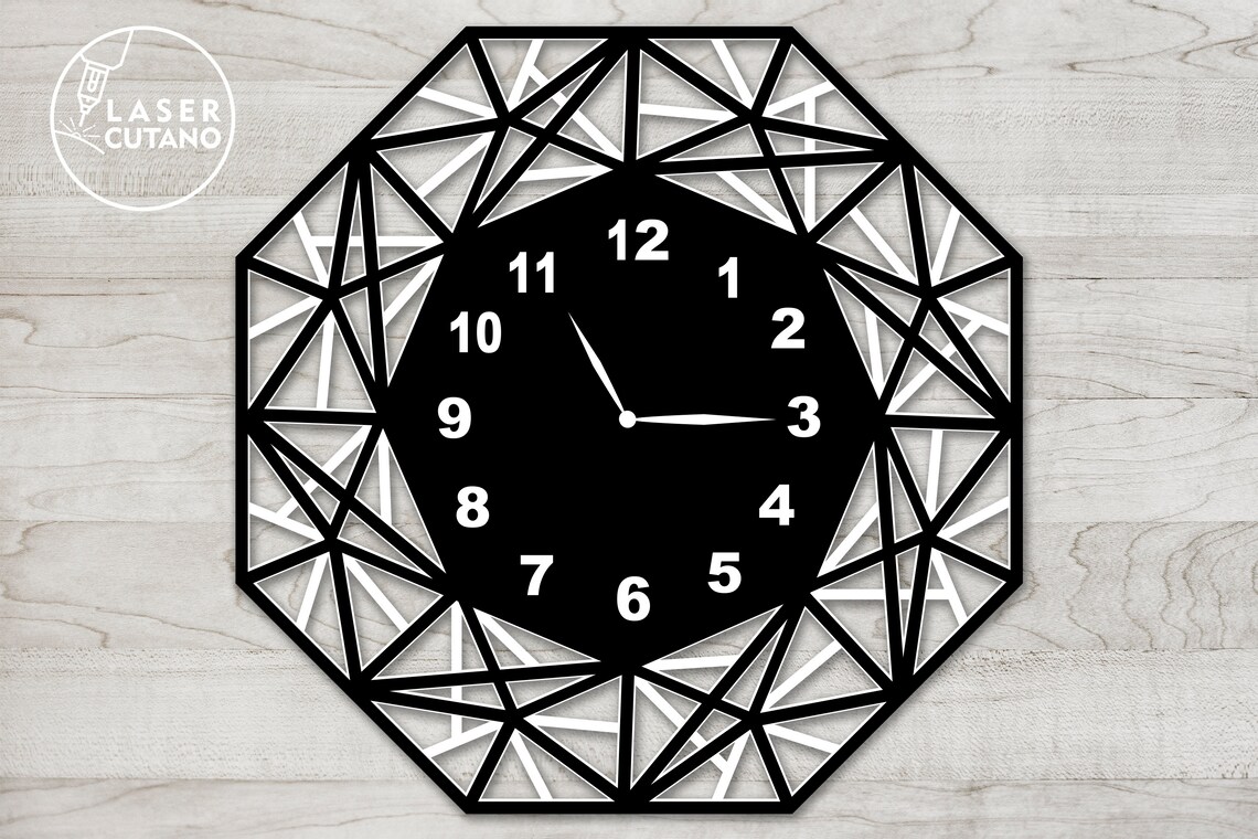 Clock Laser Cut Clock Wall Polygonal laser cut wall art cnc | Etsy