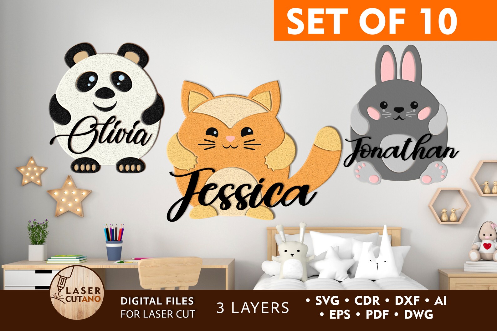 KIDS Laser Cut Decor SIGN Animals Svg File and Name Laser Sign, Name ...