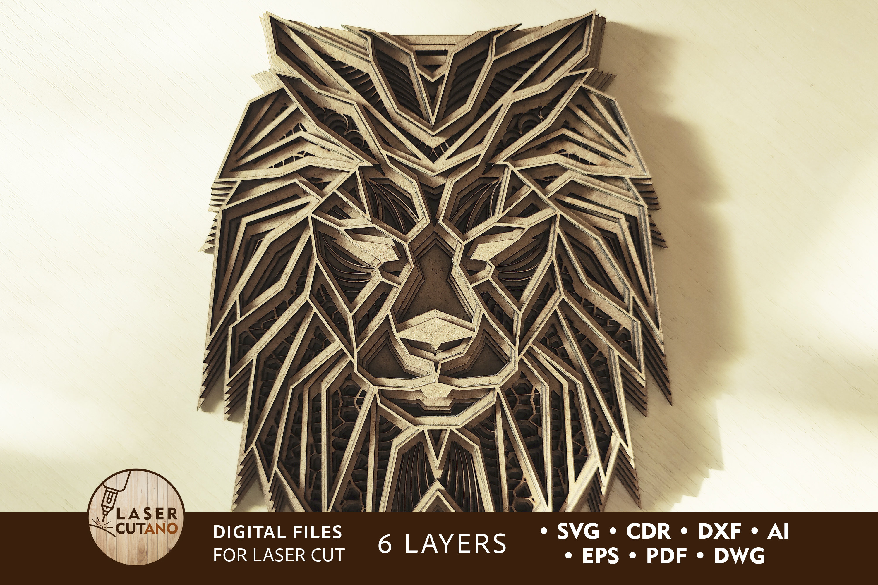 Art & Collectibles 3D Puzzle Lions wall panel vector cdr svg laser cut glowforge dxf vector ...