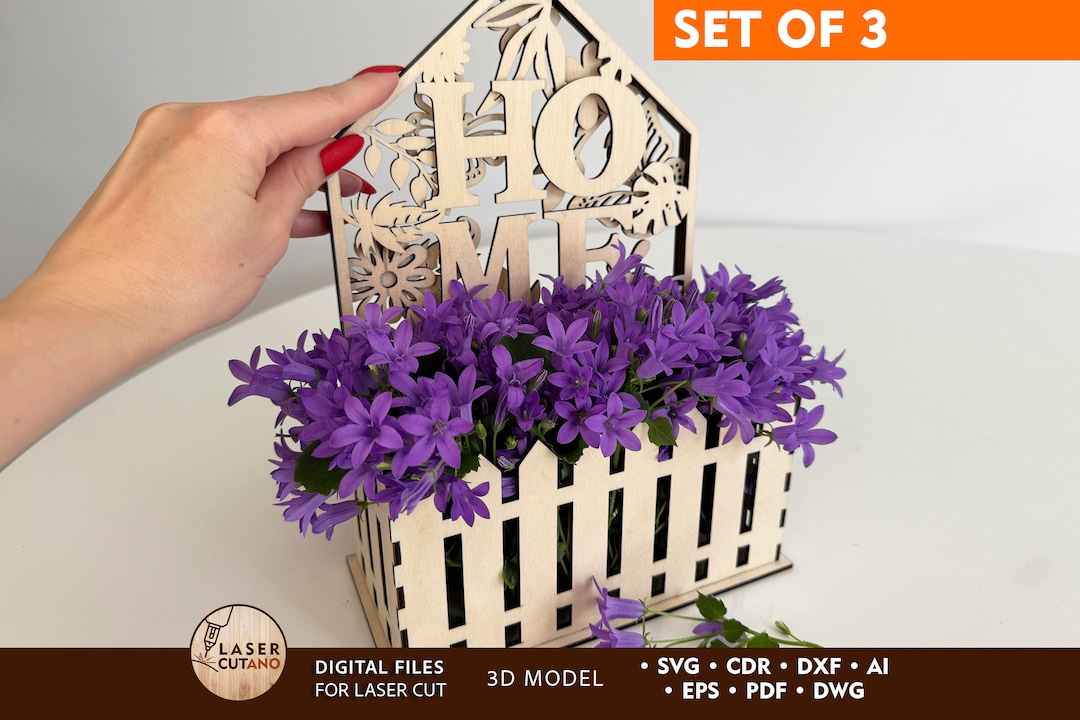Flower Box Laser Cut Flower Basket Svg and Laser Cut Box File and Laser ...