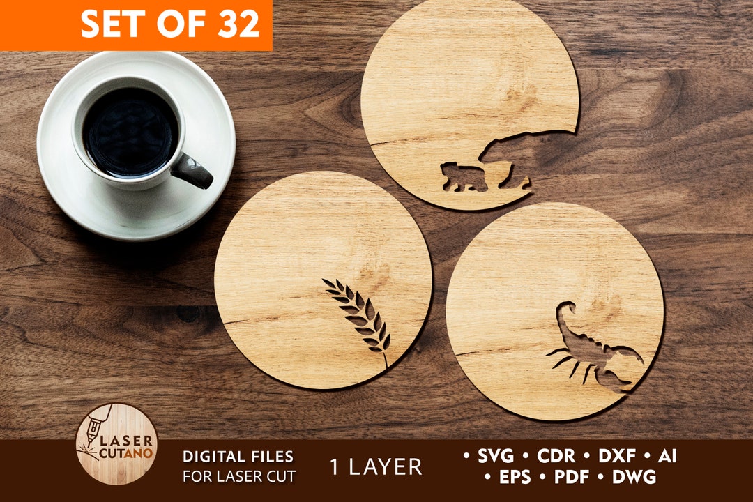 COASTERS Laser Cut Files Wood Svg Dxf and Laser Cut Cork Coasters, Cnc ...