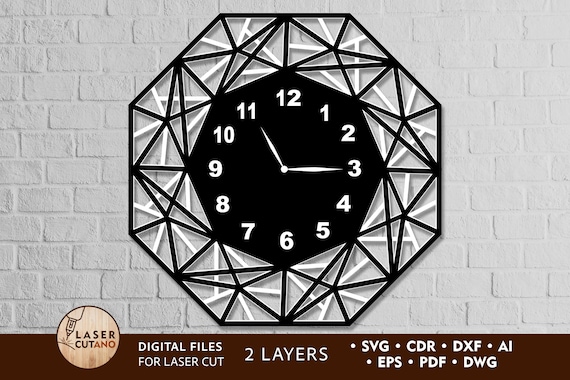 Clock Laser Cut Clock Wall Polygonal Laser Cut Wall Art Cnc | Etsy