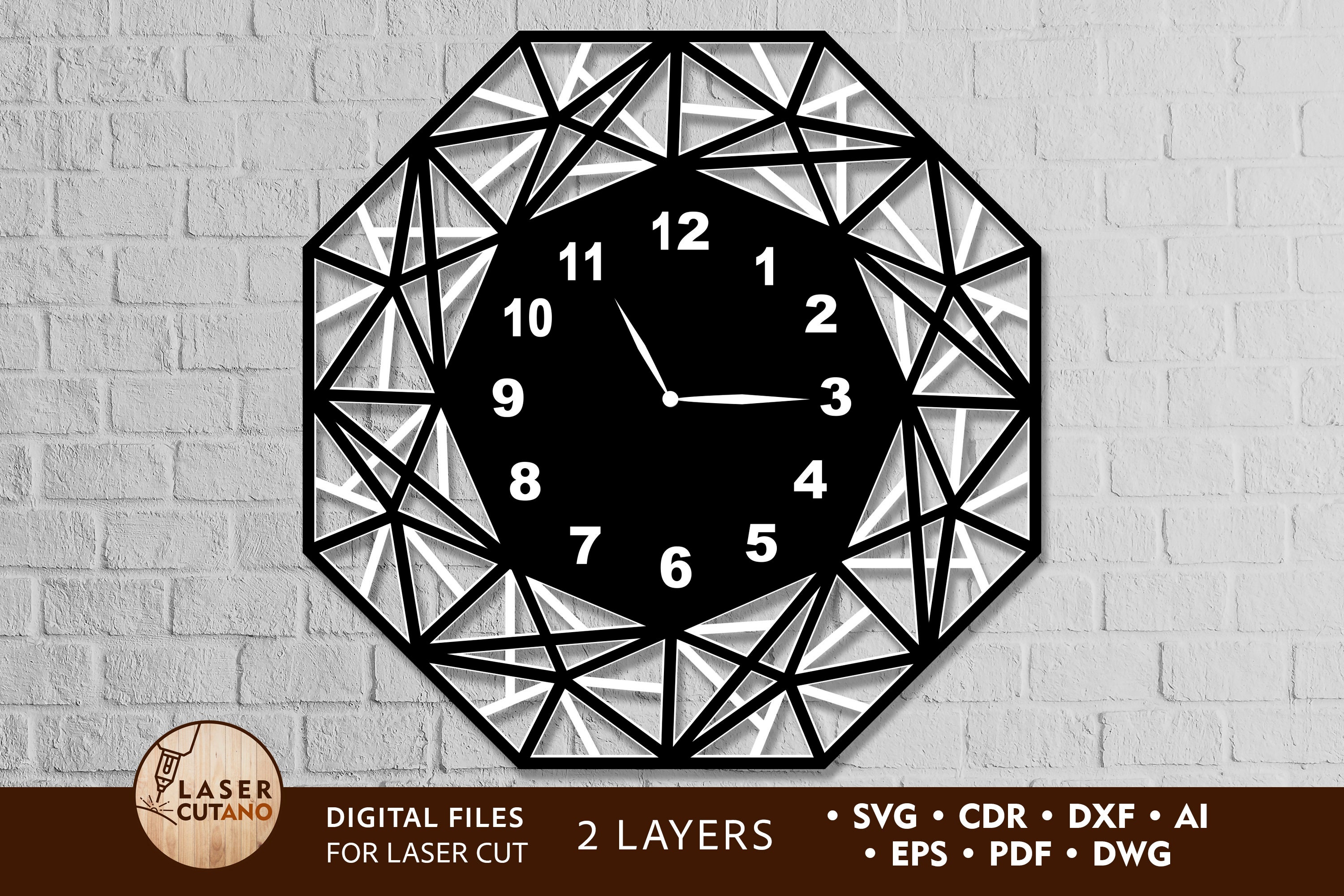 Clock Laser Cut Clock Wall Polygonal Laser Cut Wall Art Cnc | Etsy