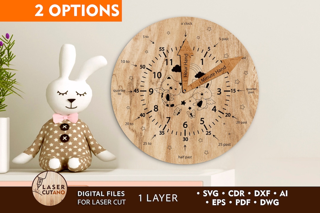 Kids Clock Learning Svg Laser Cut File Children Svg Designs and ...