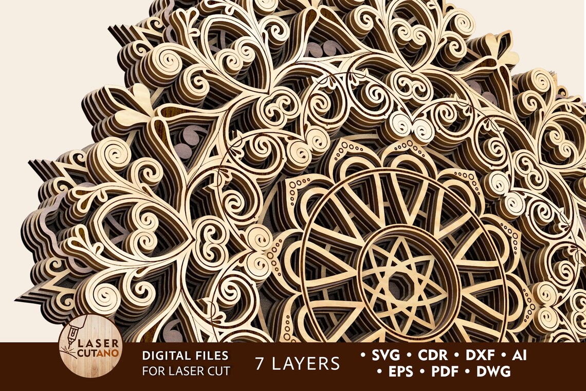 MANDALA With Engraving Laser Cut File SVG and Multi-layer - Etsy
