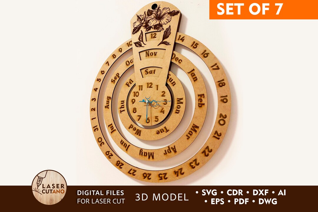Laser Cut File CALENDAR WATCH Dxf Cutting File and Laser Cut Clock ...