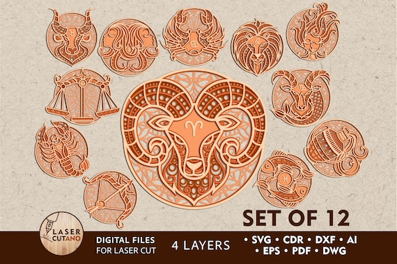 ZODIAC Laser Cut Files for Glowforge Zodiac DXF & Horoscope - Etsy