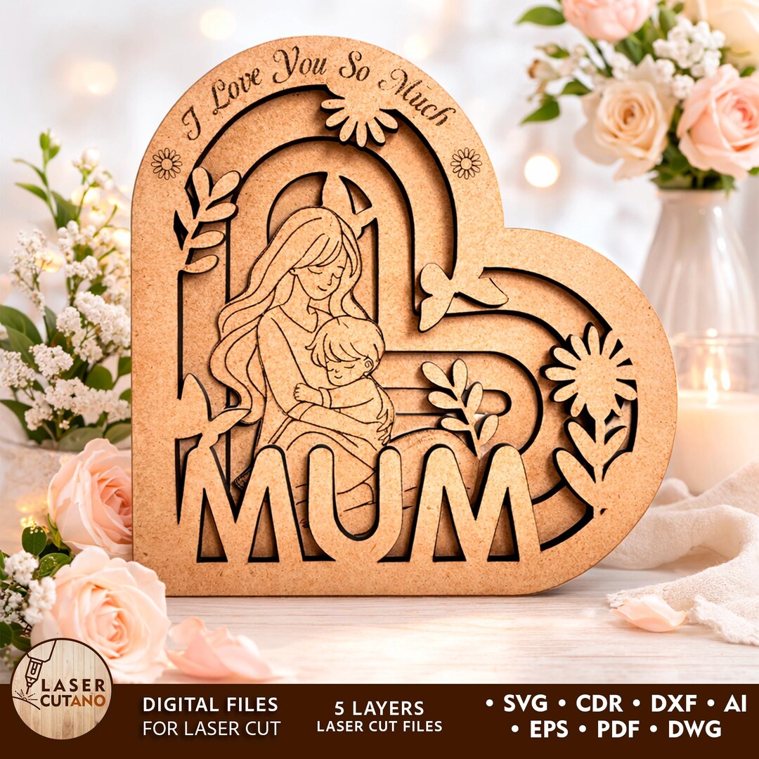 Layered Mom Mum SVG Laser Cut File – Wooden Mother's Day Sign Template ...