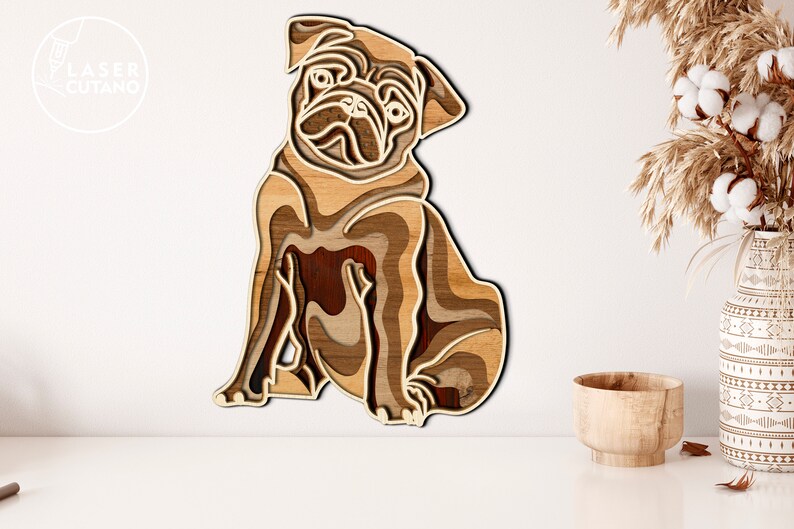 PUG DOG Laser Cut Files Svg Dog File and Dog Dxf Wood, Layered Dog Svg ...