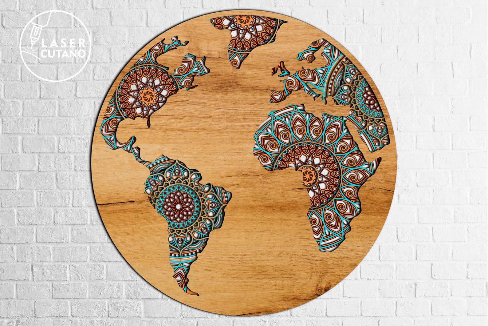 Mandala World Map Laser Cut SVG, Round World Map Wall Art File, Wooden ...