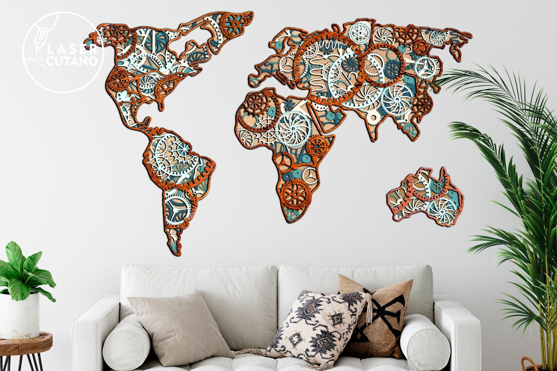 World Map Svg Files for Cricut Laser Cut Files STEAMPUNK MAP Layered ...