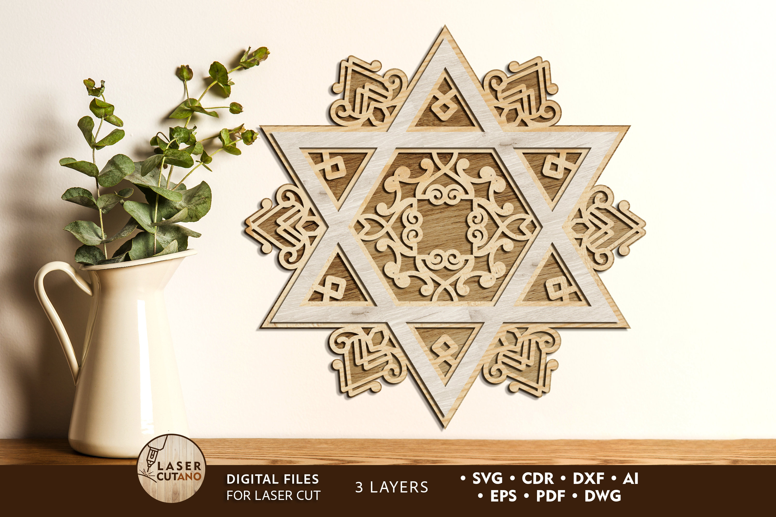 Star of David Laser File Svg Glowforge Hanukkah Svg File and Hanukkah ...