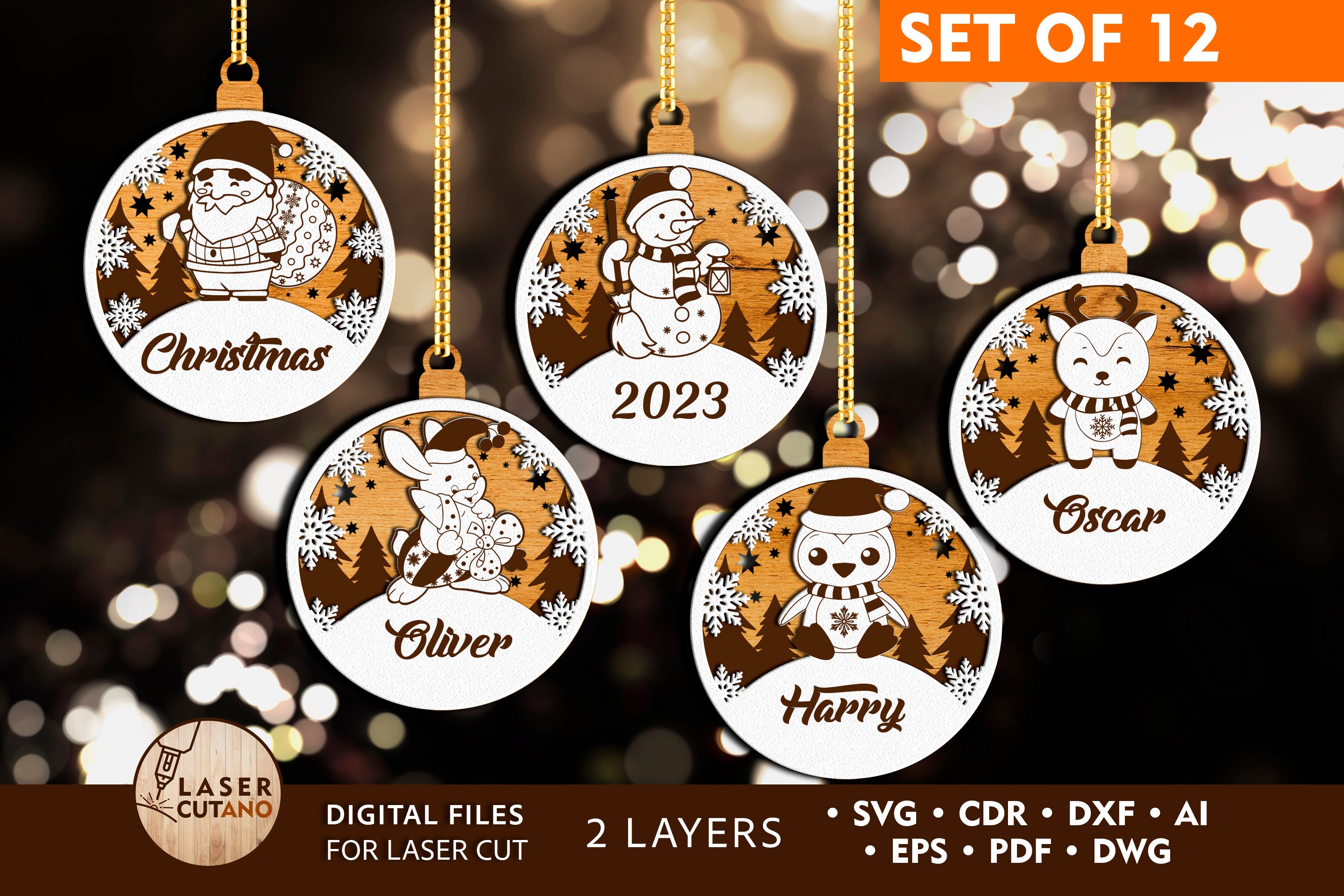 CHRISTMAS ORNAMENTS Svg Files Laser Cut New Year Dxf File and - Etsy