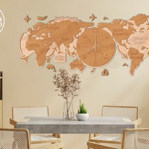 Clock World Map Svg Laser Cut File Engraving Pattern and Engraved Map ...