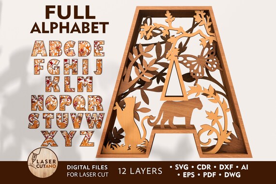 LETTERS Laser Cut Files DXF Alphabet SVG File for Glowforge | Etsy Canada