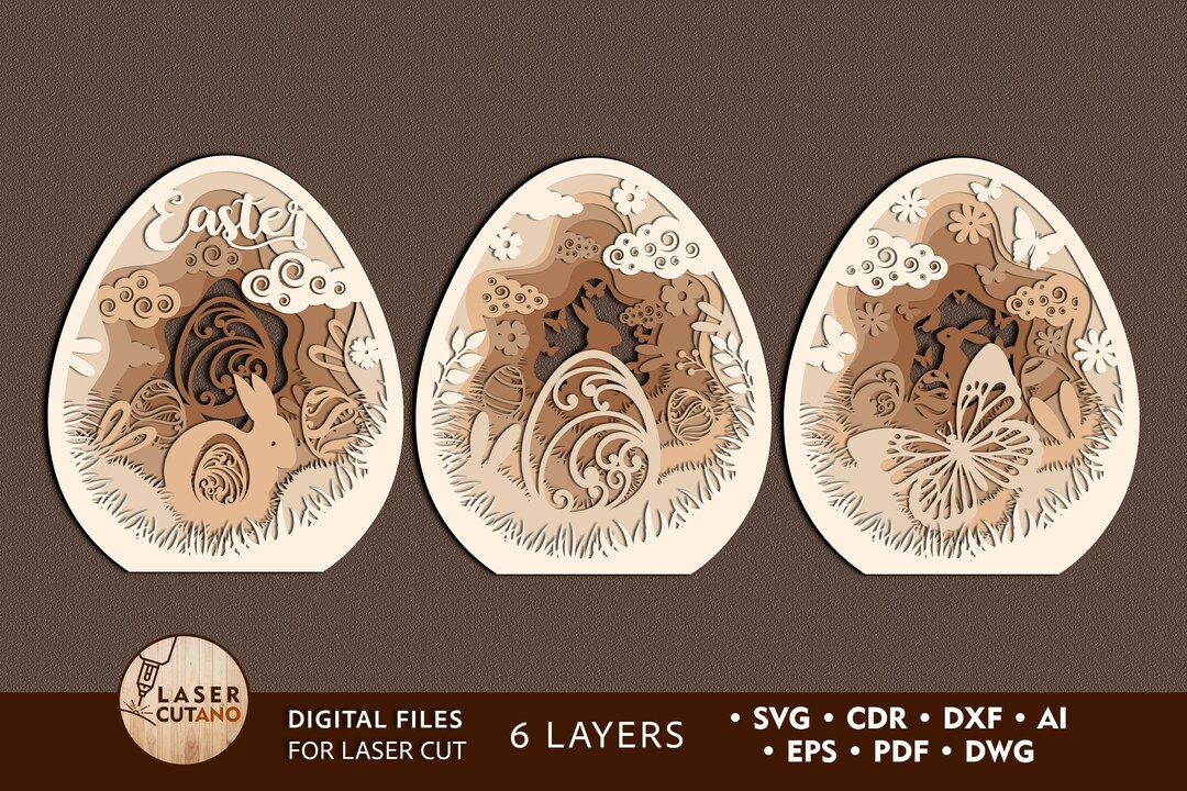 3 Eggs EASTER Laser Cut Files Dxf File for Cnc and Easter Layered Svg ...