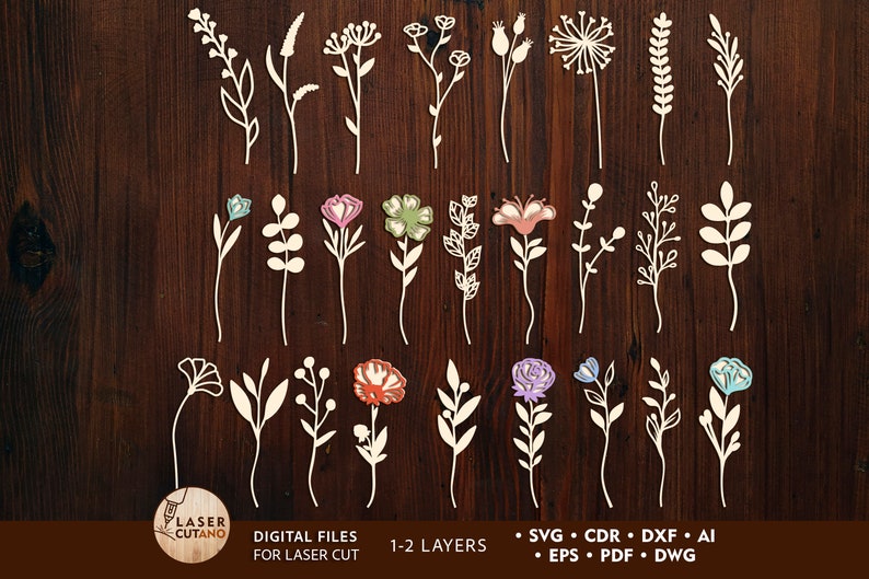 Svg Flowers Laser Cut Files Wildflowers SVG Bundle and Laser Cut ...