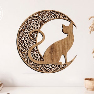 Mandala Laser Cut Out Wood Moon Dxf Cat and Mandala Cnc Wood, Cat Dxf ...