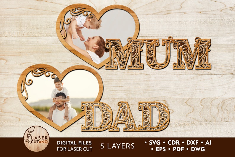 MUM DAD Laser Svg Files Mother's Day Laser Cut File and - Etsy