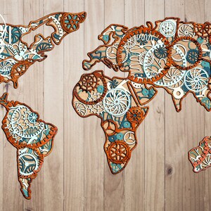 World Map Svg Files for Cricut Laser Cut Files STEAMPUNK MAP Layered ...