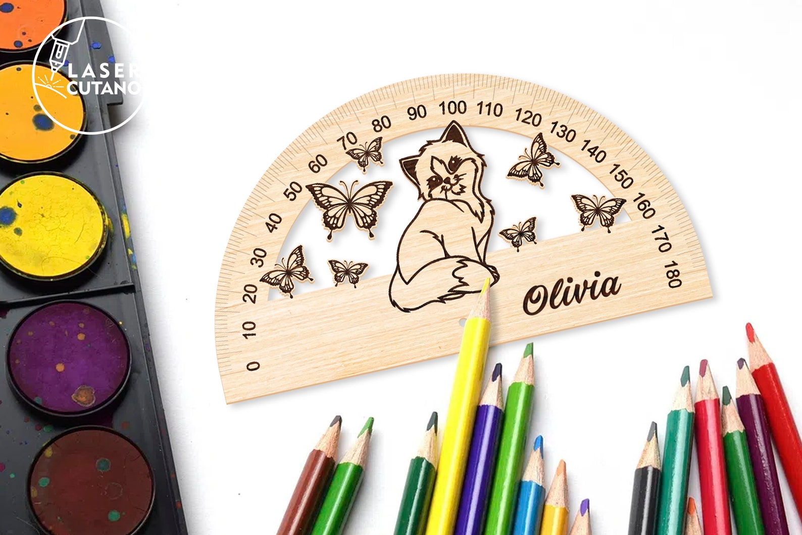 Protractor Ruler Svg Laser Cut File Personalised Wooden Ruler and ...