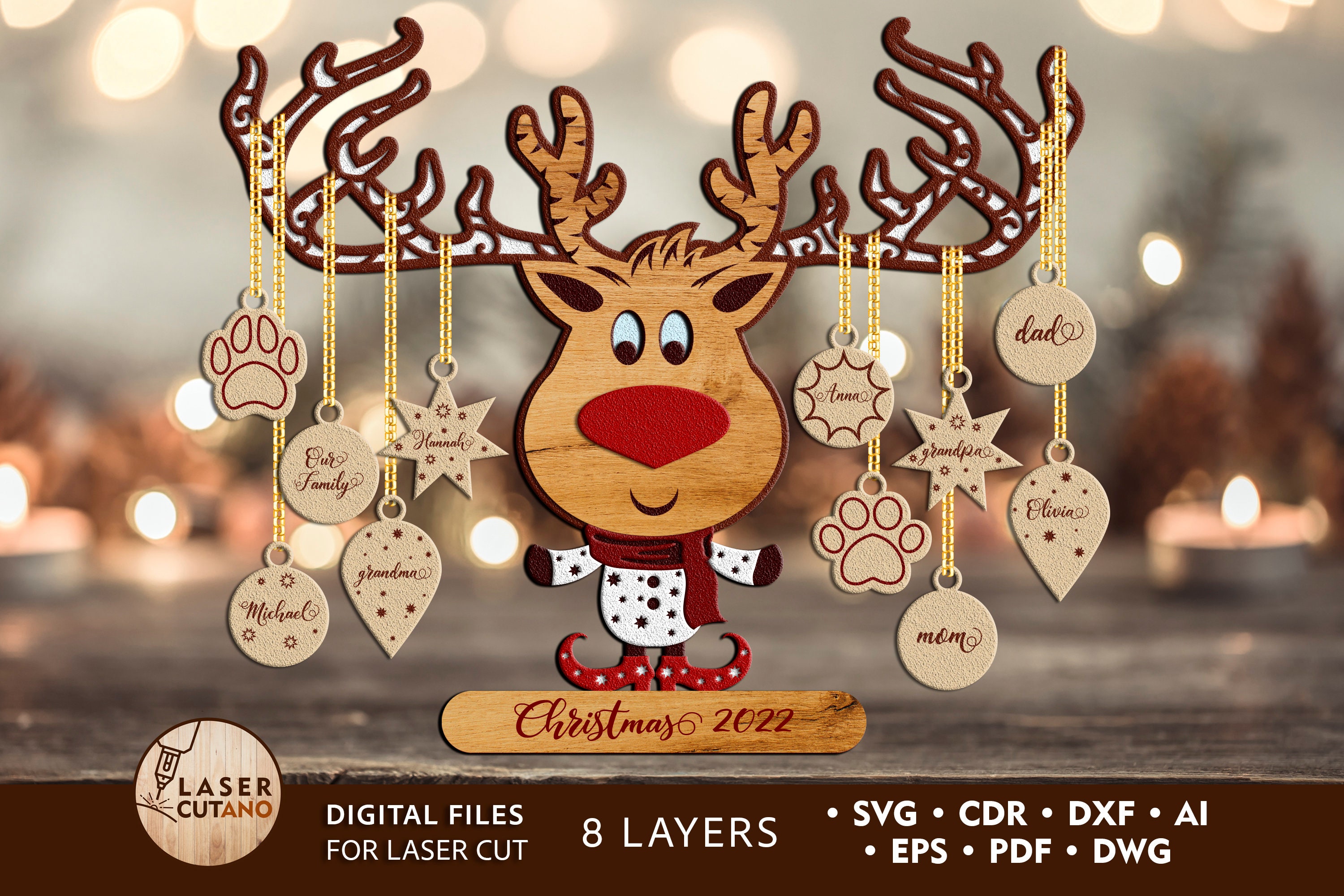 DEER CHRISTMAS Dxf File Laser Cutting Templates and File Laser - Etsy