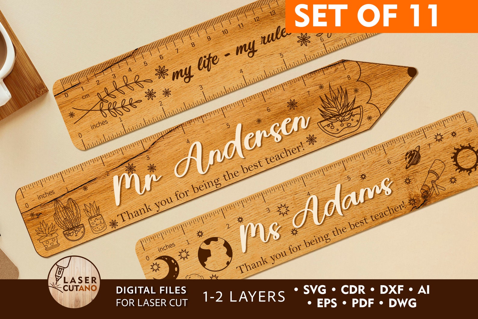 Laser Cut Files RULERS Set Laser Template School Laser Cut File and ...