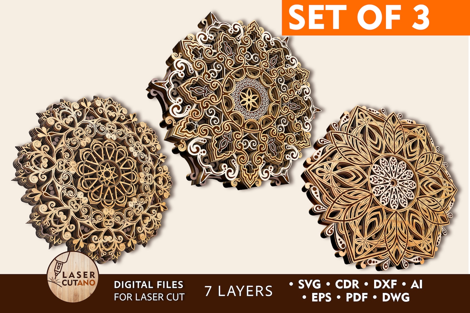 Laser MANDALA Svg Set Laser Cut File Multi Layer Template for Cutting ...