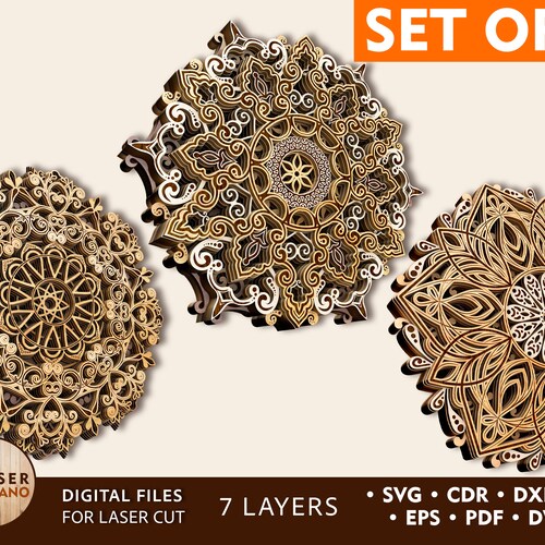 MANDALA With Engraving Laser Cut File SVG and Multi-layer - Etsy