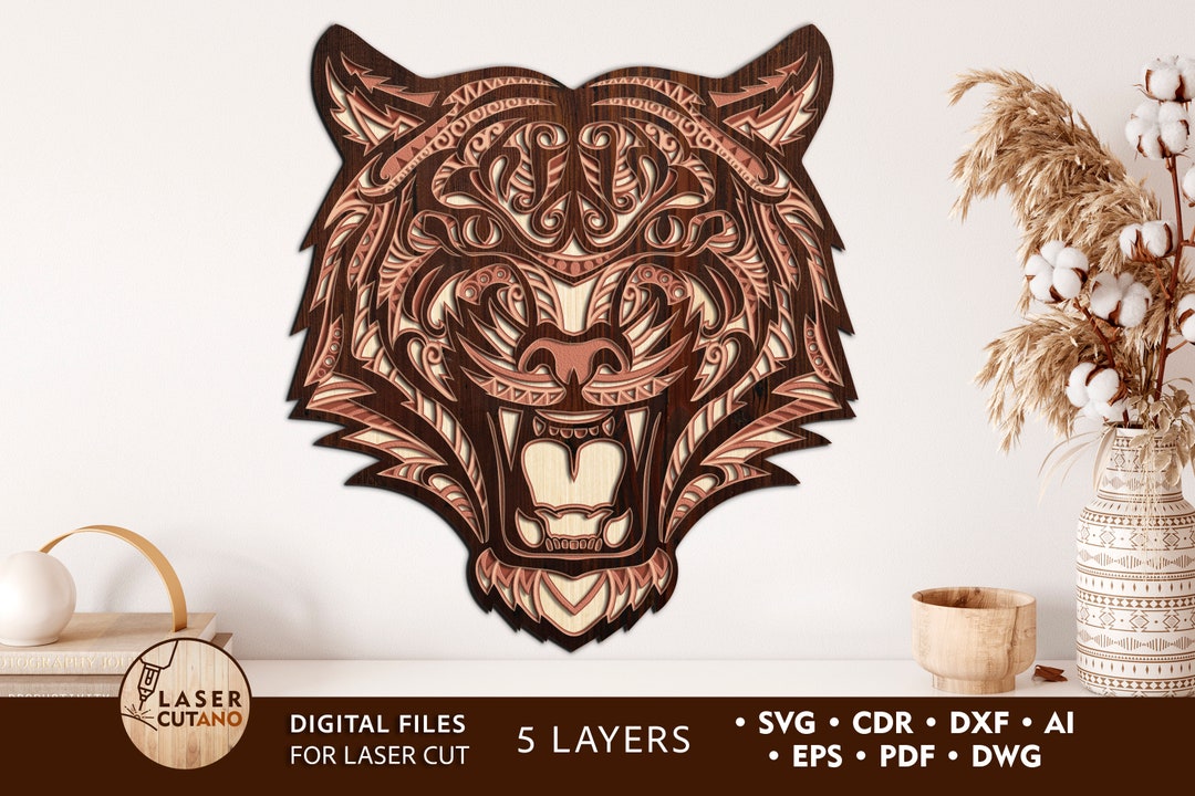TIGER Laser Cut File Svg New Year Dxf Christmas Template and Tiger ...