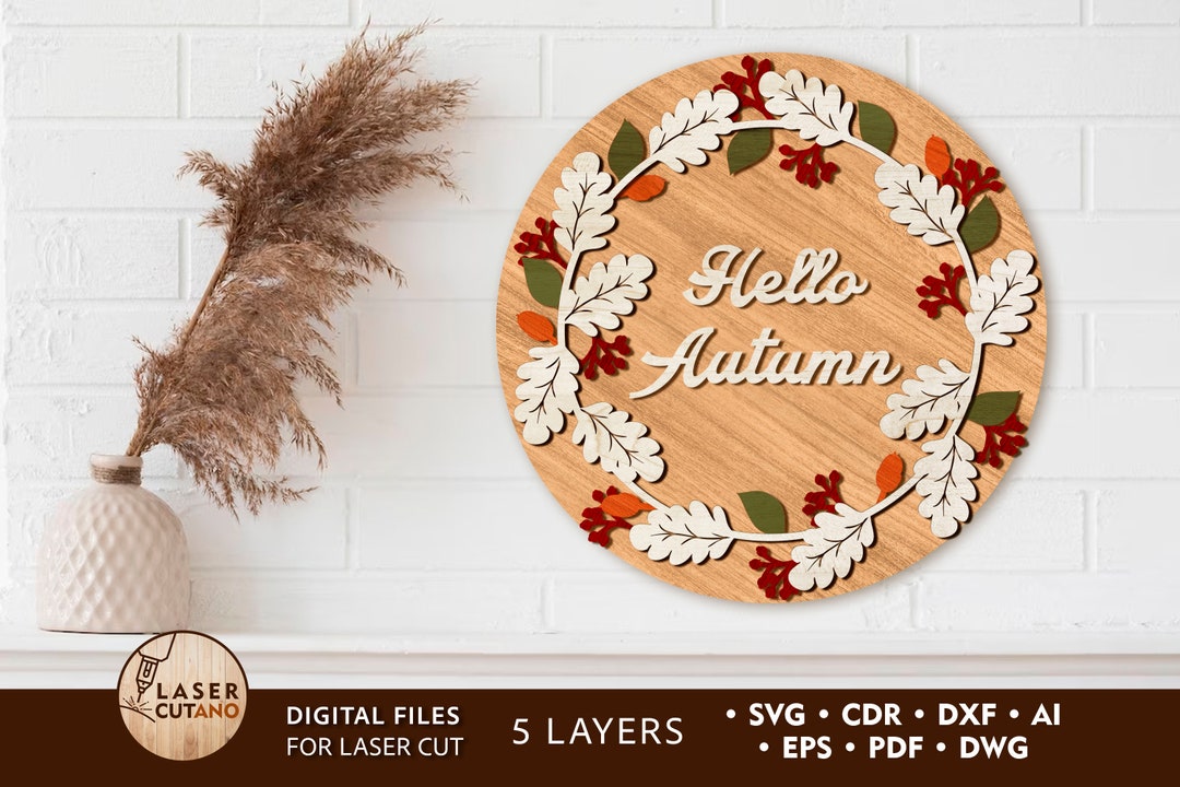Hello Autumn Svg Laser Cut File Cricut Templates and Fall Svg for ...