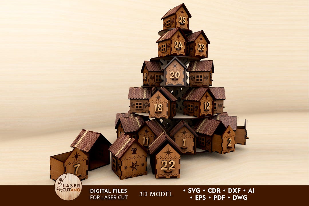 Advent Calendar Laser Cut File Christmas, Christmas Glowforge Files ...