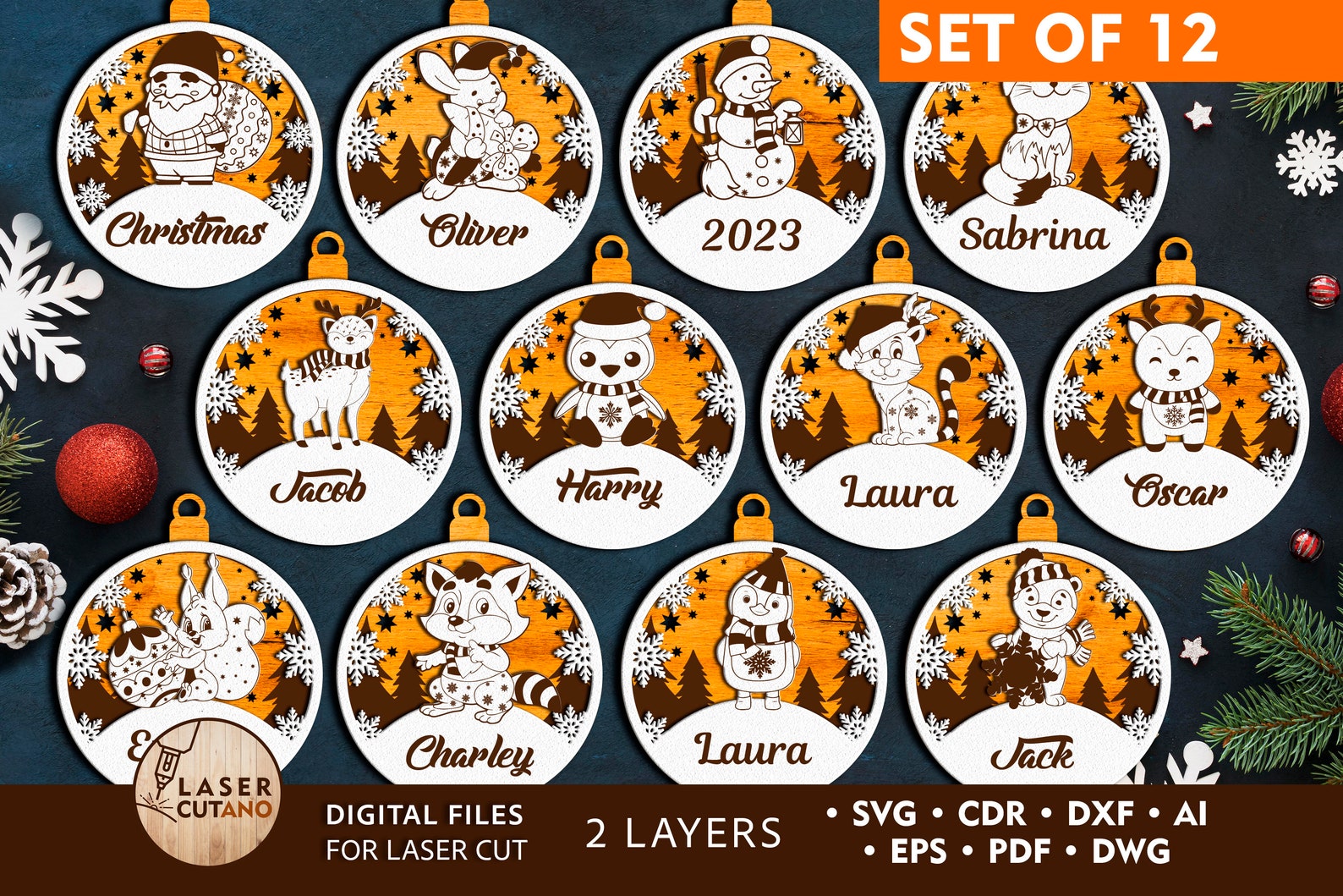 Christmas Ornaments Svg Laser File Decorations Laser Cut Files - Etsy