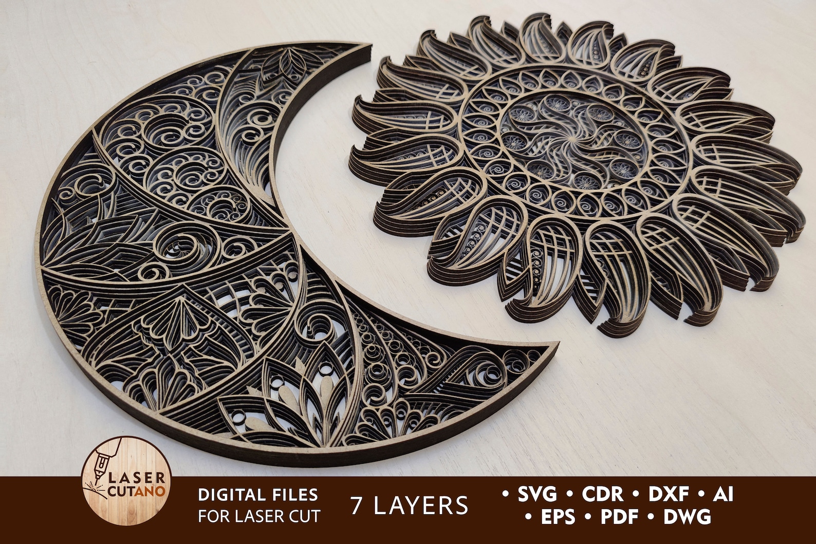 Multilayer Laser Cut Files - the Sun and the Moon - Designs CDR Files ...