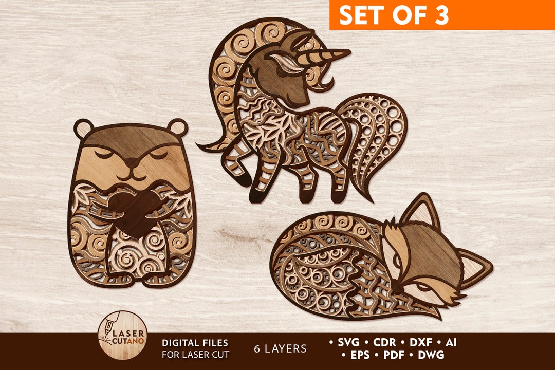 Svg Layered Animals Laser Cut Files and Kids Laser Cut Files, Cute ...