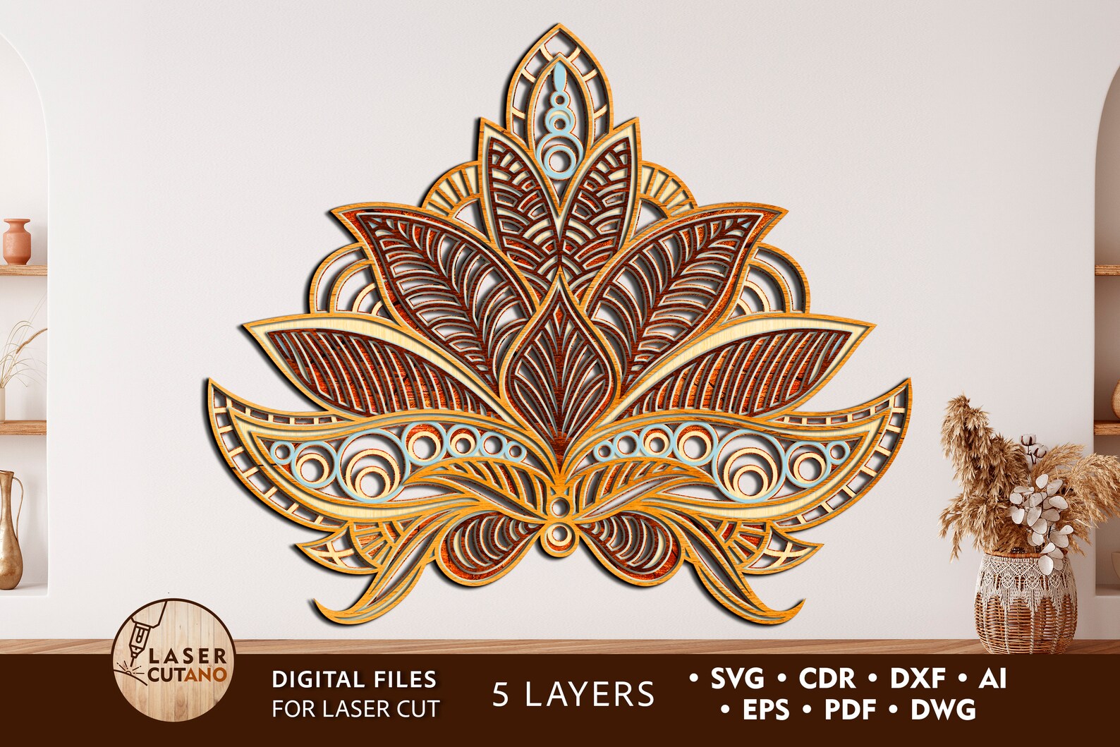 LOTUS Glowforge Files Laser Cut Wall Art and Mandala Laser Cut, Cnc Dxf ...