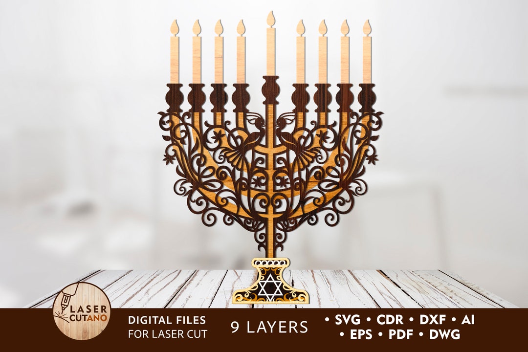 MENORAH Laser Cut File Hanukkah Svg 3D and Menorah Candles Laser ...