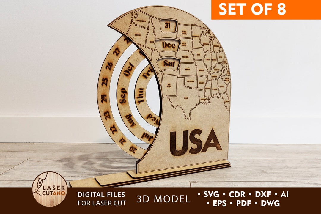 Laser Cut CALENDAR Perpetual File Vector Dxf and Calendar Template Cnc ...