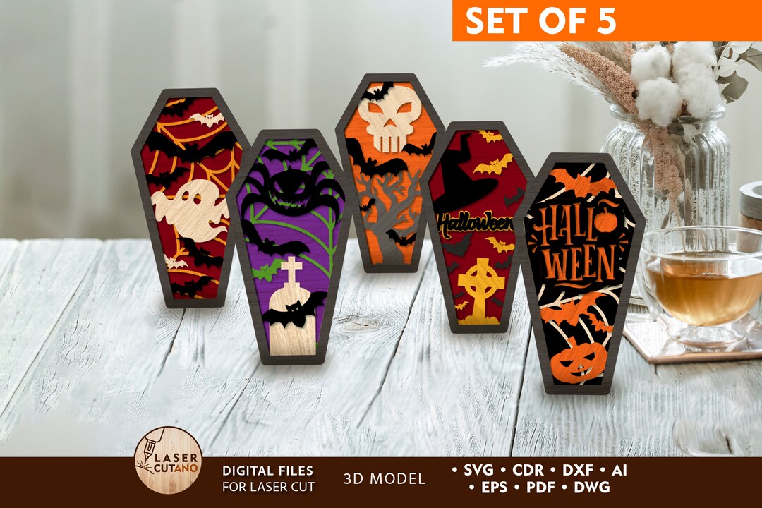 COFFIN HALLOWEEN Svg Laser Cut File Bundle and 3d Laser Cut Models ...